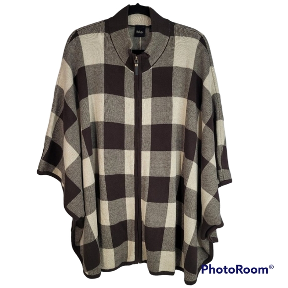 Rafaella Jackets And Coats Rafaella Womens Size X Brown Buffalo Check Boxy Zip Front Sweater